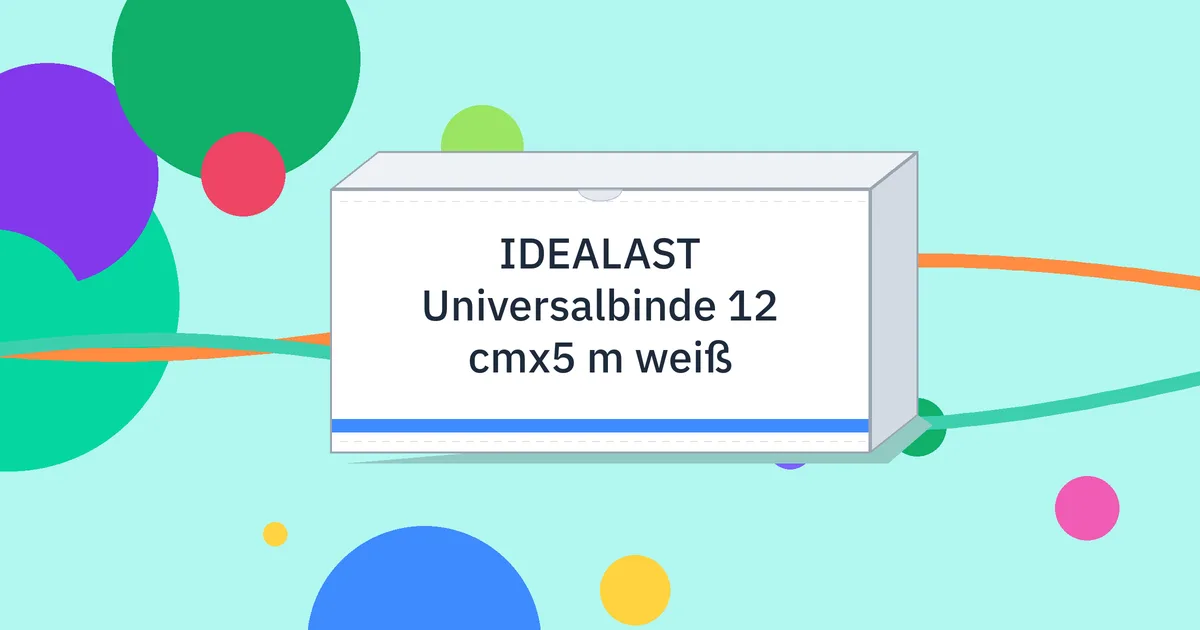 Symbolbild: Packung mit der Aufschrift IDEALAST Universalbinde 12 cmx5 m weiß (PZN 18117211) – Verfügbarkeit und Bezug in Apotheken in Frankfurt am Main
