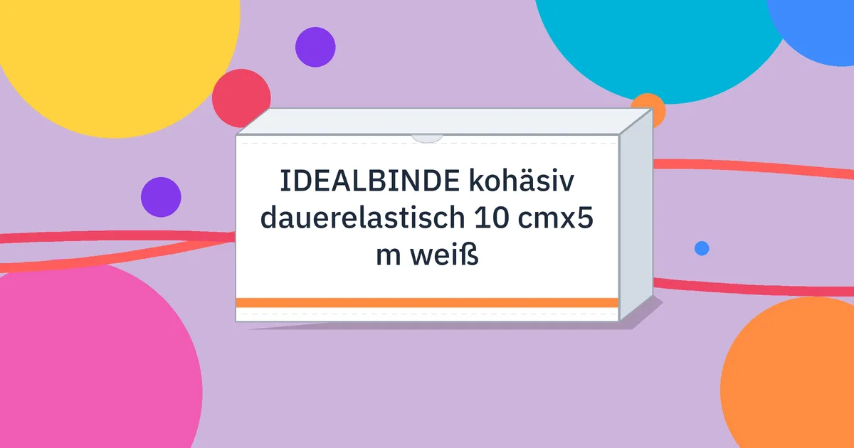 Symbolbild: Packung mit der Aufschrift IDEALBINDE kohäsiv dauerelastisch 10 cmx5 m weiß (PZN 04794729) – Verfügbarkeit und Bezug in Apotheken in Frankfurt am Main
