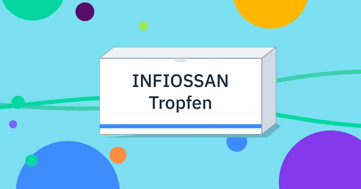 Symbolbild: Packung mit der Aufschrift INFIOSSAN Tropfen (PZN 06457433) – Verfügbarkeit und Bezug in Apotheken in Frankfurt am Main
