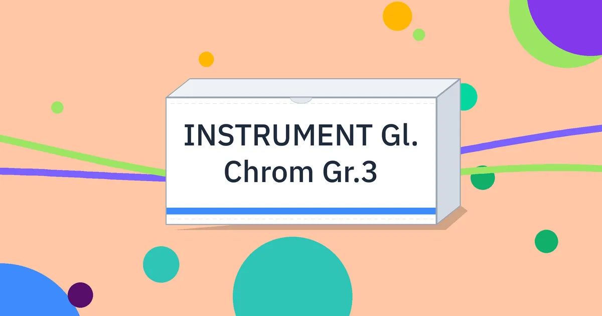 Symbolbild: Packung mit der Aufschrift INSTRUMENT Gl. Chrom Gr.3 (PZN 02008448) – Verfügbarkeit und Bezug in Apotheken in Frankfurt am Main