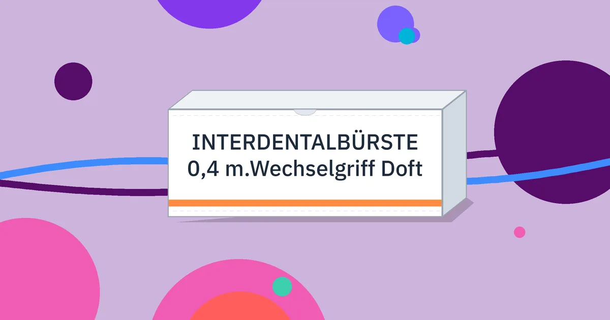 Symbolbild: Packung mit der Aufschrift INTERDENTALBÜRSTE 0,4 m.Wechselgriff Doft (PZN 03109418) – Verfügbarkeit und Bezug in Apotheken in Frankfurt am Main