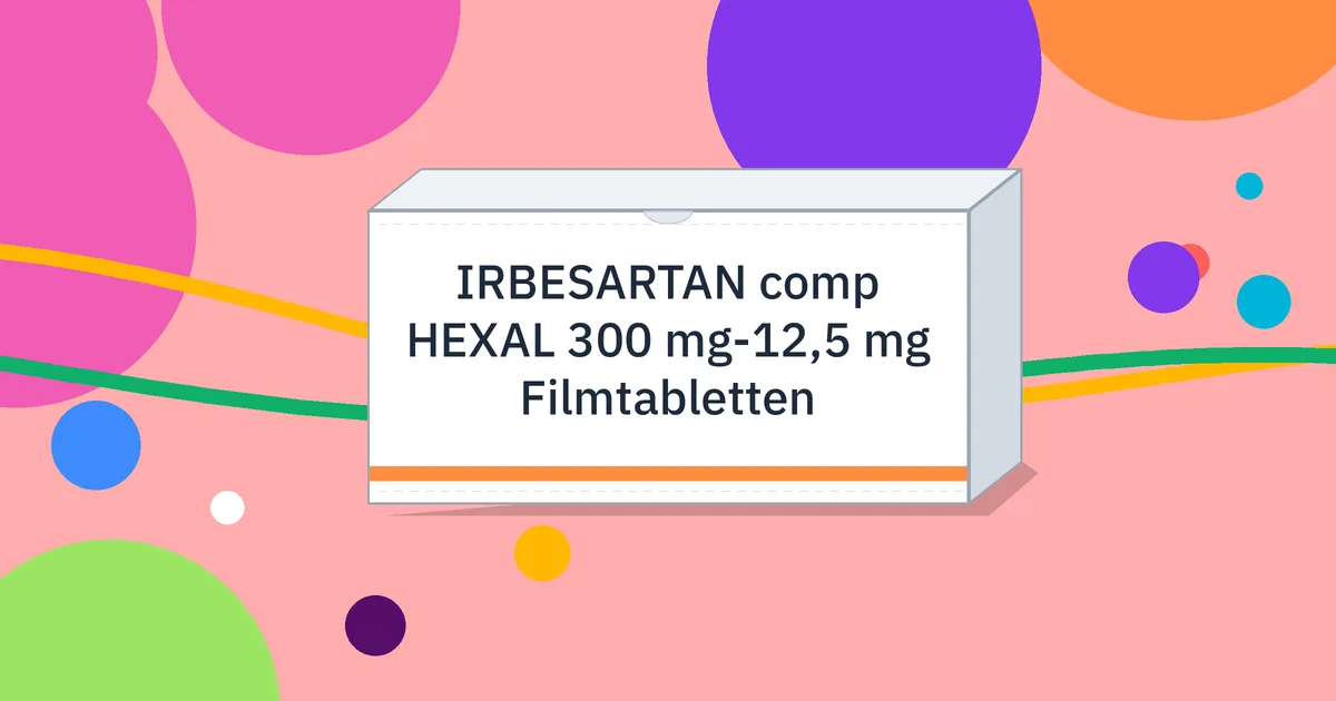 Symbolbild: Packung mit der Aufschrift IRBESARTAN comp HEXAL 300 mg-12,5 mg Filmtabletten (PZN 09672095) – Verfügbarkeit und Bezug in Apotheken in Frankfurt am Main