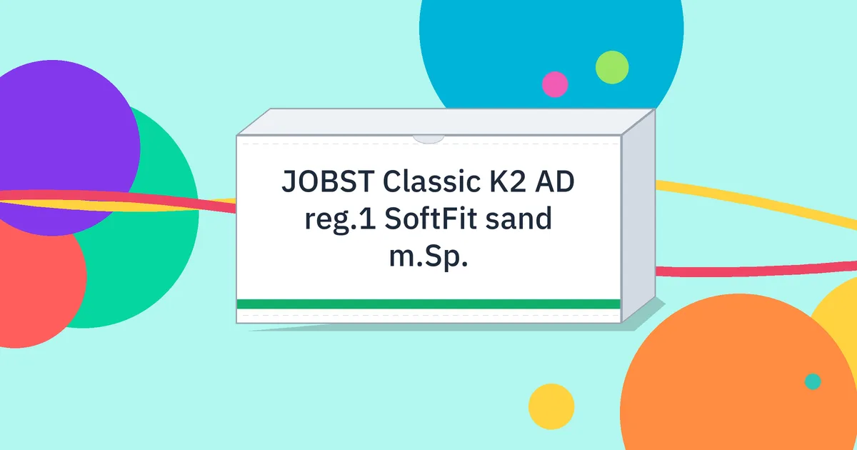 Symbolbild: Packung mit der Aufschrift JOBST Classic K2 AD reg.1 SoftFit sand m.Sp. (PZN 14222075) – Verfügbarkeit und Bezug in Apotheken in Frankfurt am Main