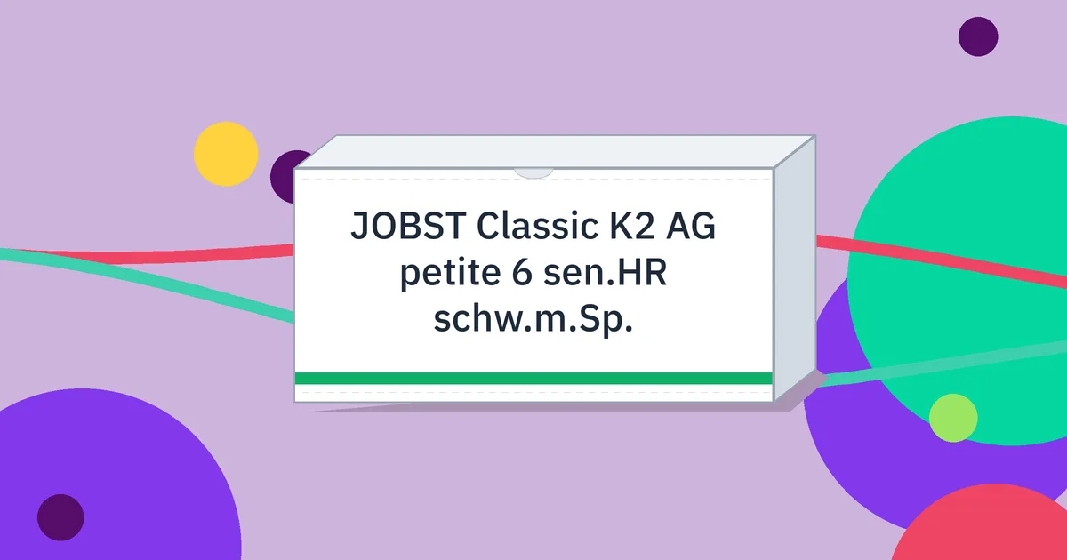 Symbolbild: Packung mit der Aufschrift JOBST Classic K2 AG petite 6 sen.HR schw.m.Sp. (PZN 17961666) – Verfügbarkeit und Bezug in Apotheken in Frankfurt am Main