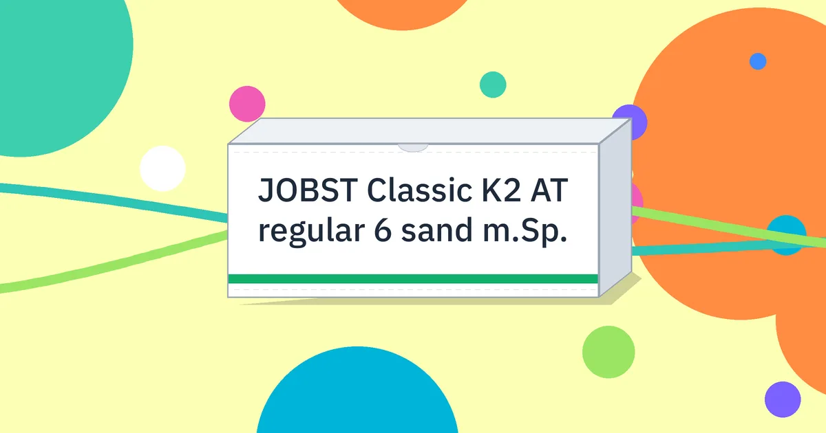 Symbolbild: Packung mit der Aufschrift JOBST Classic K2 AT regular 6 sand m.Sp. (PZN 11276024) – Verfügbarkeit und Bezug in Apotheken in Frankfurt am Main