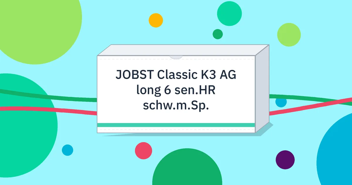Symbolbild: Packung mit der Aufschrift JOBST Classic K3 AG long 6 sen.HR schw.m.Sp. (PZN 17958291) – Verfügbarkeit und Bezug in Apotheken in Frankfurt am Main