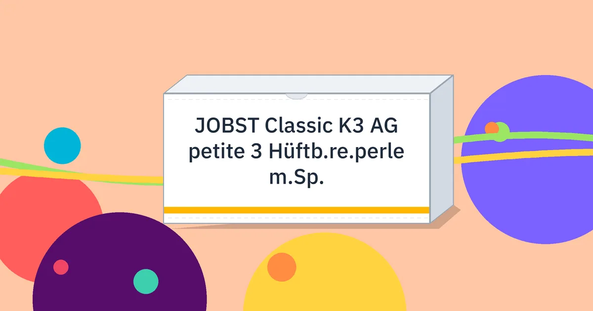 Symbolbild: Packung mit der Aufschrift JOBST Classic K3 AG petite 3 Hüftb.re.perle m.Sp. (PZN 13074879) – Verfügbarkeit und Bezug in Apotheken in Frankfurt am Main
