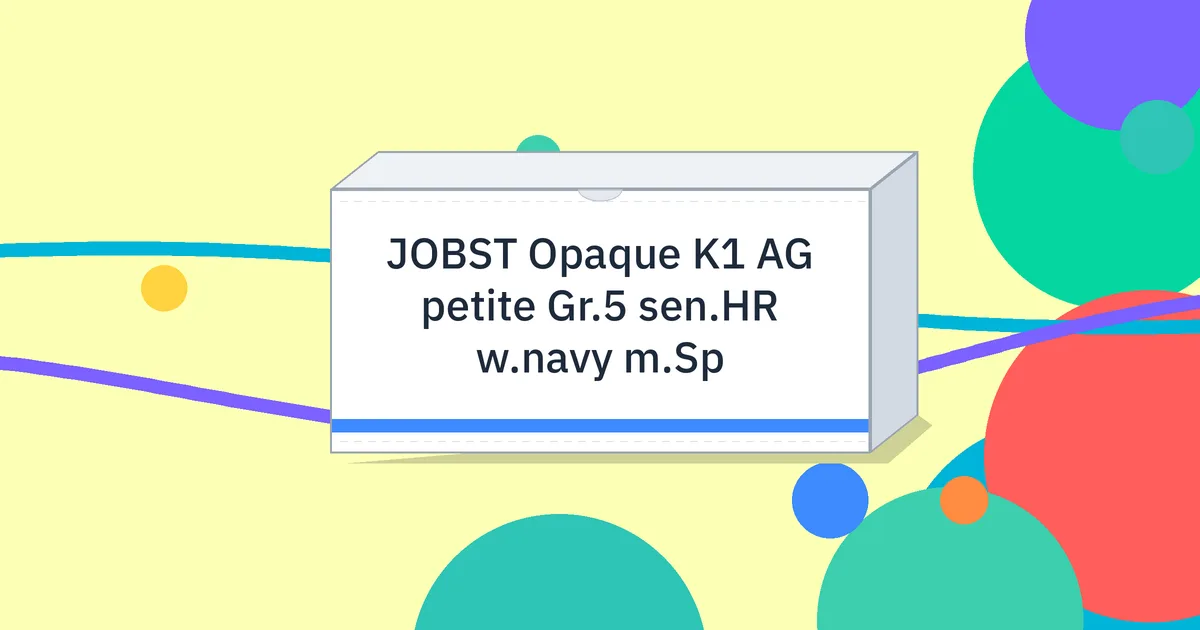 Symbolbild: Packung mit der Aufschrift JOBST Opaque K1 AG petite Gr.5 sen.HR w.navy m.Sp (PZN 13086115) – Verfügbarkeit und Bezug in Apotheken in Frankfurt am Main