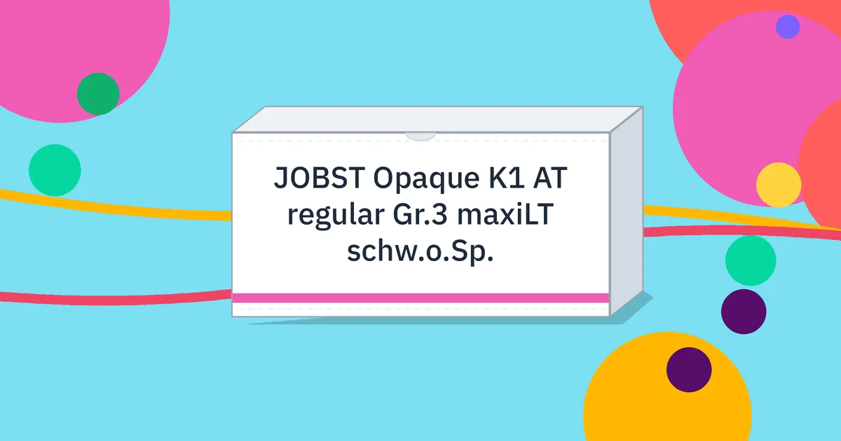 Symbolbild: Packung mit der Aufschrift JOBST Opaque K1 AT regular Gr.3 maxiLT schw.o.Sp. (PZN 13106680) – Verfügbarkeit und Bezug in Apotheken in Frankfurt am Main