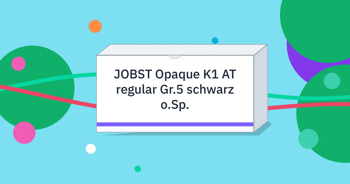 Symbolbild: Packung mit der Aufschrift JOBST Opaque K1 AT regular Gr.5 schwarz o.Sp. (PZN 13107596) – Verfügbarkeit und Bezug in Apotheken in Frankfurt am Main