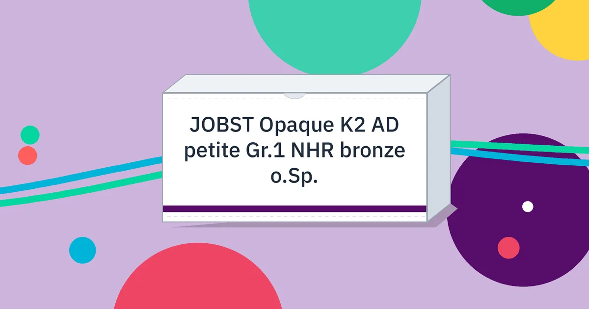 Symbolbild: Packung mit der Aufschrift JOBST Opaque K2 AD petite Gr.1 NHR bronze o.Sp. (PZN 13109589) – Verfügbarkeit und Bezug in Apotheken in Frankfurt am Main