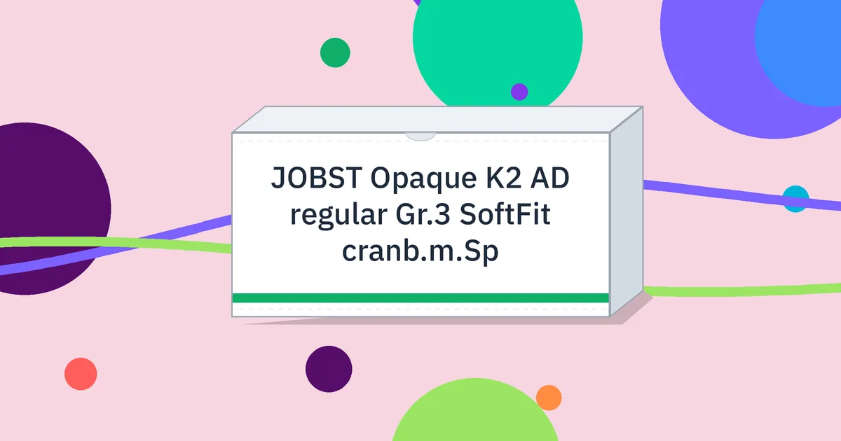 Symbolbild: Packung mit der Aufschrift JOBST Opaque K2 AD regular Gr.3 SoftFit cranb.m.Sp (PZN 13110859) – Verfügbarkeit und Bezug in Apotheken in Frankfurt am Main