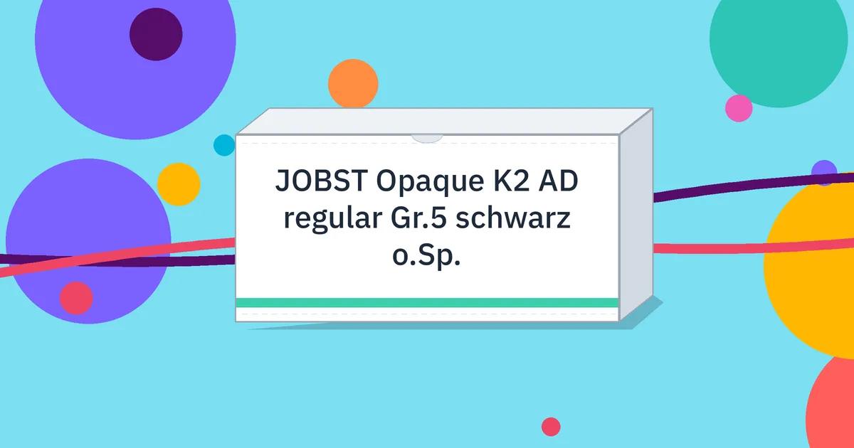 Symbolbild: Packung mit der Aufschrift JOBST Opaque K2 AD regular Gr.5 schwarz o.Sp. (PZN 11252029) – Verfügbarkeit und Bezug in Apotheken in Frankfurt am Main