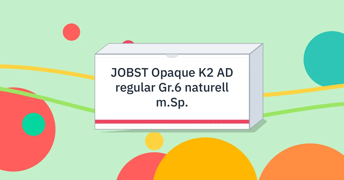 Symbolbild: Packung mit der Aufschrift JOBST Opaque K2 AD regular Gr.6 naturell m.Sp. (PZN 11251981) – Verfügbarkeit und Bezug in Apotheken in Frankfurt am Main