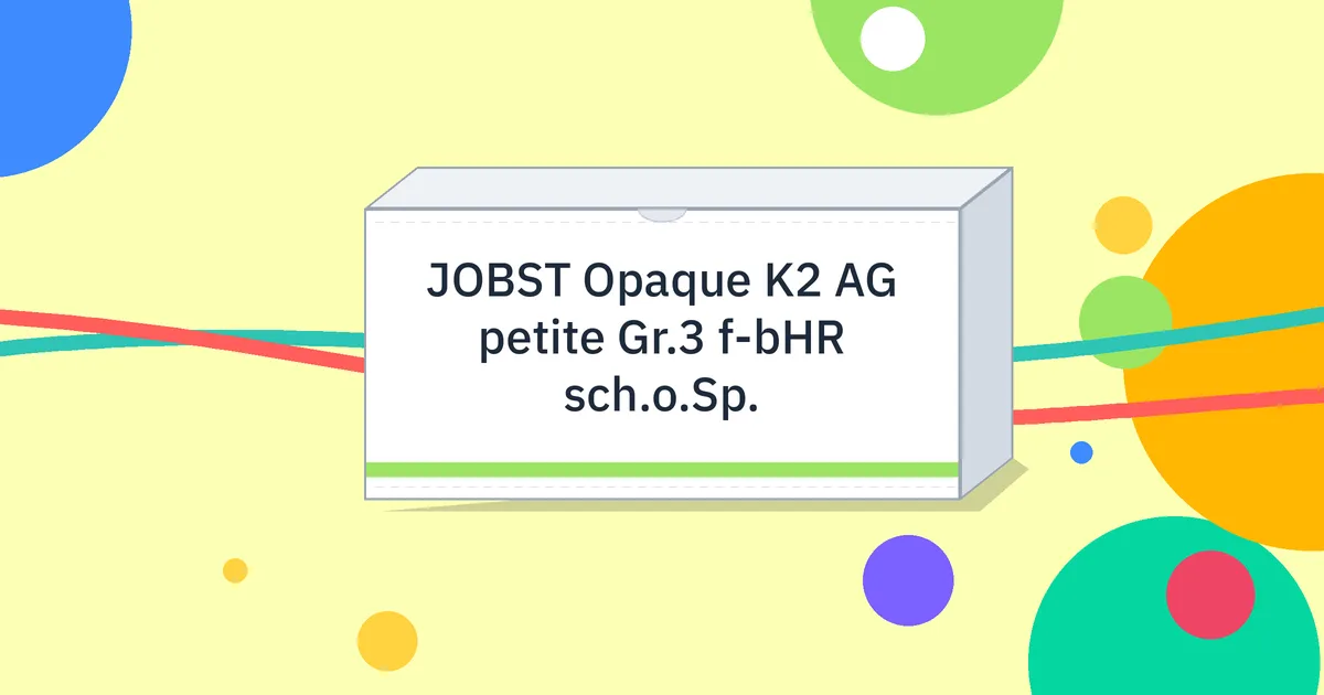 Symbolbild: Packung mit der Aufschrift JOBST Opaque K2 AG petite Gr.3 f-bHR sch.o.Sp. (PZN 11256346) – Verfügbarkeit und Bezug in Apotheken in Frankfurt am Main