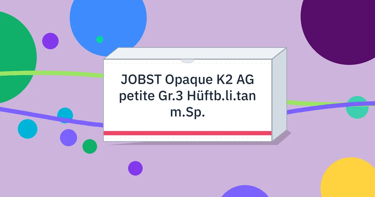 Symbolbild: Packung mit der Aufschrift JOBST Opaque K2 AG petite Gr.3 Hüftb.li.tan m.Sp. (PZN 16288345) – Verfügbarkeit und Bezug in Apotheken in Frankfurt am Main
