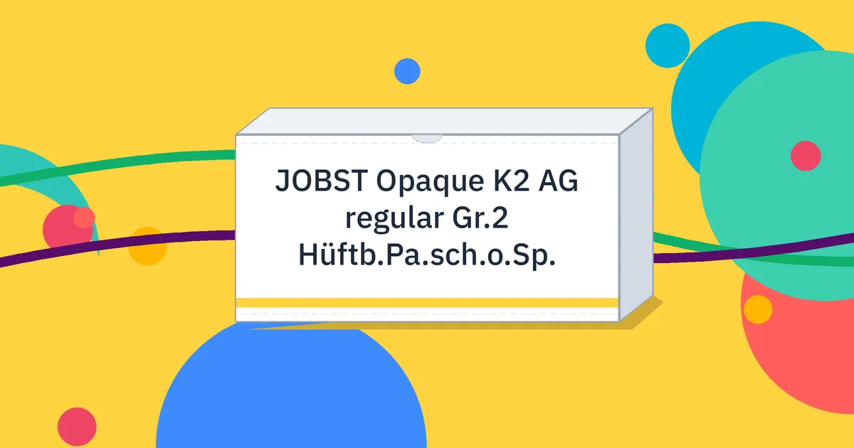Symbolbild: Packung mit der Aufschrift JOBST Opaque K2 AG regular Gr.2 Hüftb.Pa.sch.o.Sp. (PZN 13117011) – Verfügbarkeit und Bezug in Apotheken in Frankfurt am Main