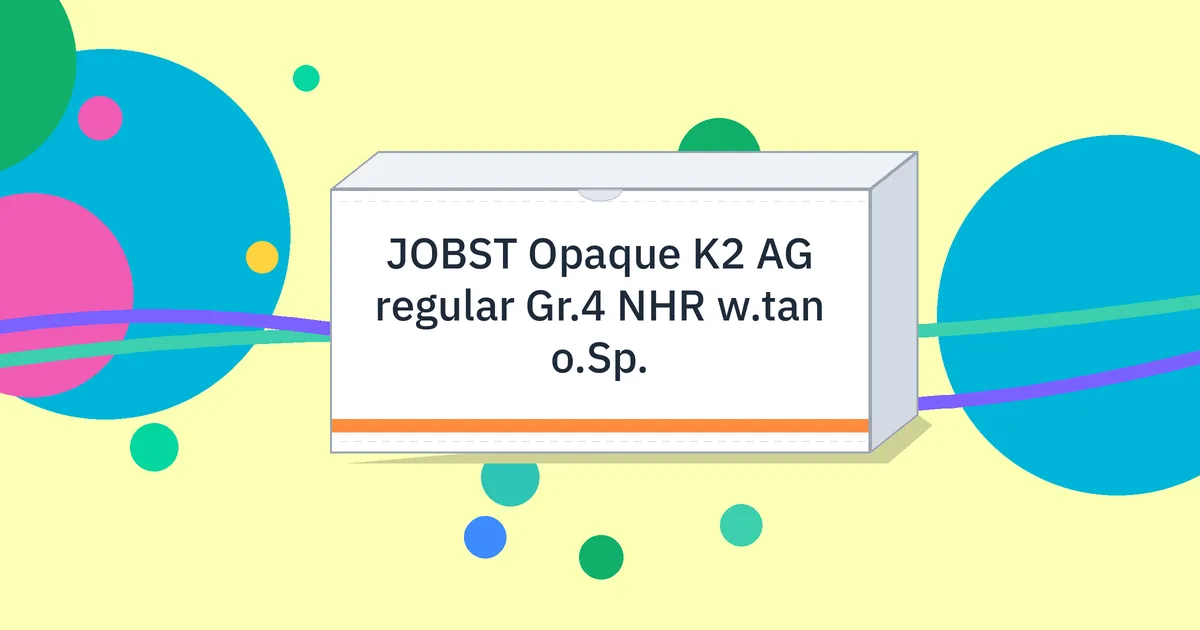 Symbolbild: Packung mit der Aufschrift JOBST Opaque K2 AG regular Gr.4 NHR w.tan o.Sp. (PZN 16281389) – Verfügbarkeit und Bezug in Apotheken in Frankfurt am Main