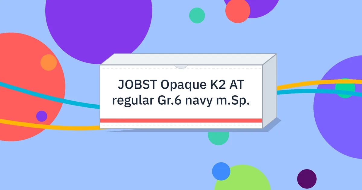 Symbolbild: Packung mit der Aufschrift JOBST Opaque K2 AT regular Gr.6 navy m.Sp. (PZN 13122414) – Verfügbarkeit und Bezug in Apotheken in Frankfurt am Main