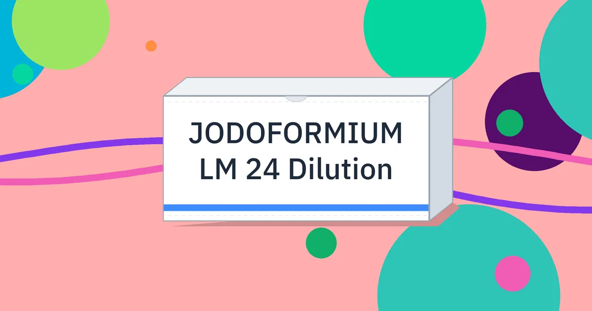 Symbolbild: Packung mit der Aufschrift JODOFORMIUM LM 24 Dilution (PZN 13563377) – Verfügbarkeit und Bezug in Apotheken in Frankfurt am Main