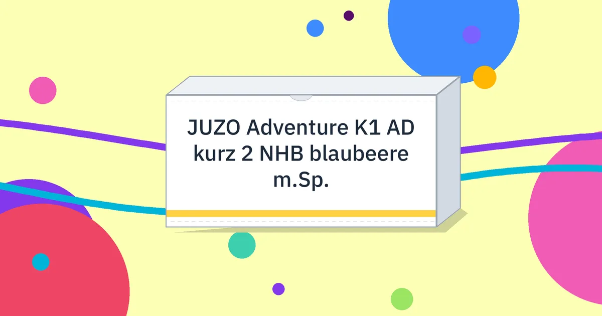 Symbolbild: Packung mit der Aufschrift JUZO Adventure K1 AD kurz 2 NHB blaubeere m.Sp. (PZN 16346551) – Verfügbarkeit und Bezug in Apotheken in Frankfurt am Main
