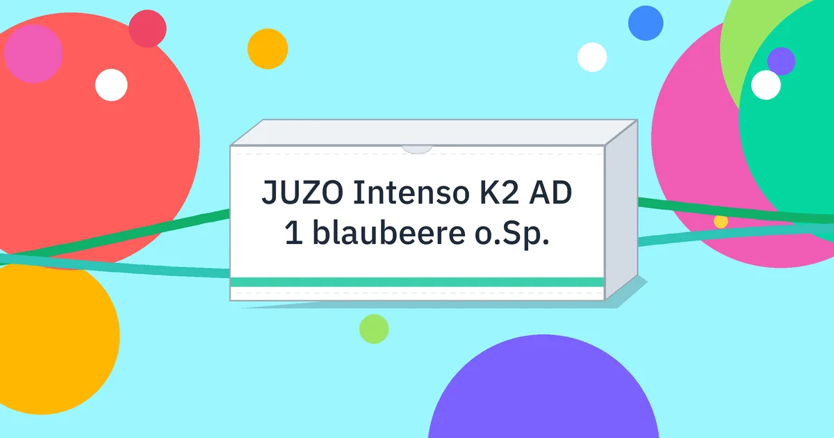 Symbolbild: Packung mit der Aufschrift JUZO Intenso K2 AD 1 blaubeere o.Sp. (PZN 18616919) – Verfügbarkeit und Bezug in Apotheken in Frankfurt am Main