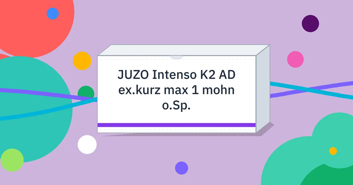 Symbolbild: Packung mit der Aufschrift JUZO Intenso K2 AD ex.kurz max 1 mohn o.Sp. (PZN 18617652) – Verfügbarkeit und Bezug in Apotheken in Frankfurt am Main