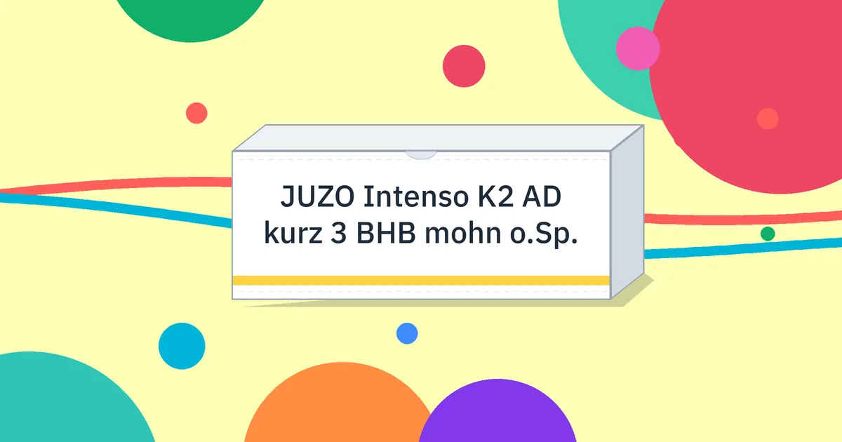 Symbolbild: Packung mit der Aufschrift JUZO Intenso K2 AD kurz 3 BHB mohn o.Sp. (PZN 18625255) – Verfügbarkeit und Bezug in Apotheken in Frankfurt am Main