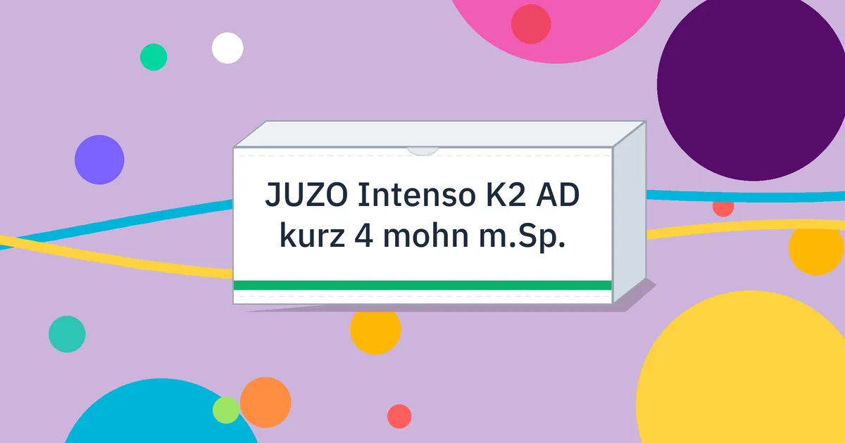 Symbolbild: Packung mit der Aufschrift JUZO Intenso K2 AD kurz 4 mohn m.Sp. (PZN 18607671) – Verfügbarkeit und Bezug in Apotheken in Frankfurt am Main