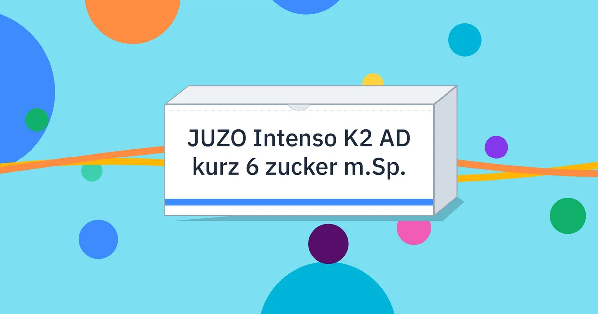 Symbolbild: Packung mit der Aufschrift JUZO Intenso K2 AD kurz 6 zucker m.Sp. (PZN 18607240) – Verfügbarkeit und Bezug in Apotheken in Frankfurt am Main