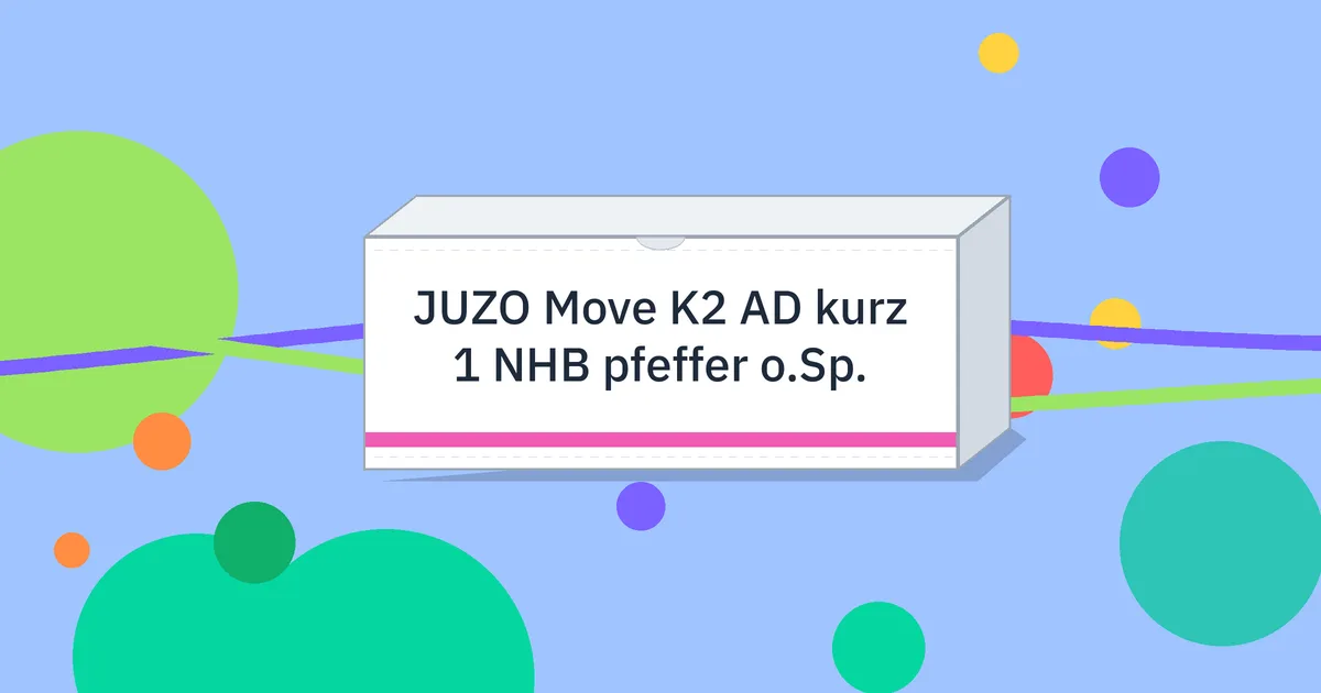 Symbolbild: Packung mit der Aufschrift JUZO Move K2 AD kurz 1 NHB pfeffer o.Sp. (PZN 16341306) – Verfügbarkeit und Bezug in Apotheken in Frankfurt am Main