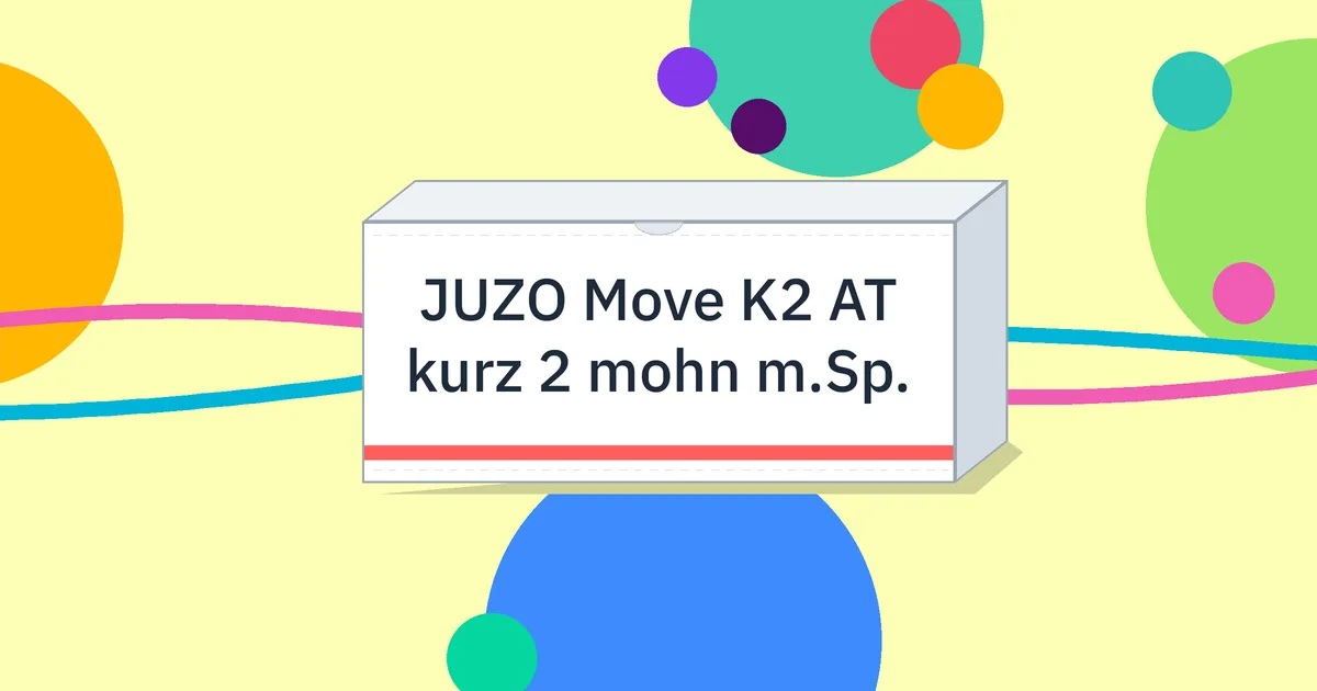 Symbolbild: Packung mit der Aufschrift JUZO Move K2 AT kurz 2 mohn m.Sp. (PZN 20674025) – Verfügbarkeit und Bezug in Apotheken in Frankfurt am Main