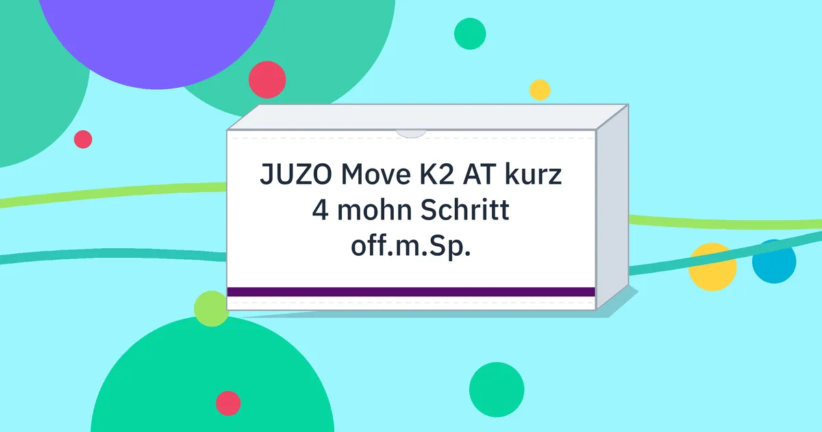 Symbolbild: Packung mit der Aufschrift JUZO Move K2 AT kurz 4 mohn Schritt off.m.Sp. (PZN 20674580) – Verfügbarkeit und Bezug in Apotheken in Frankfurt am Main
