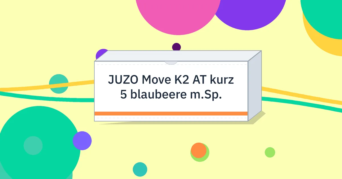 Symbolbild: Packung mit der Aufschrift JUZO Move K2 AT kurz 5 blaubeere m.Sp. (PZN 20673913) – Verfügbarkeit und Bezug in Apotheken in Frankfurt am Main
