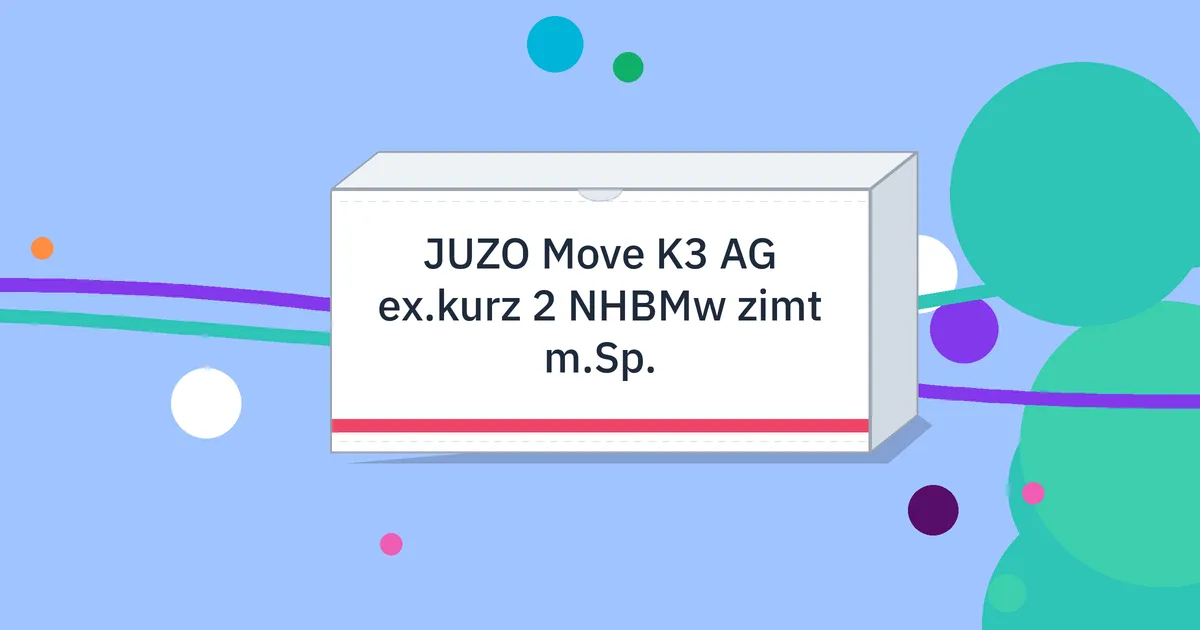 Symbolbild: Packung mit der Aufschrift JUZO Move K3 AG ex.kurz 2 NHBMw zimt m.Sp. (PZN 18582847) – Verfügbarkeit und Bezug in Apotheken in Frankfurt am Main
