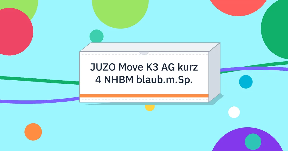 Symbolbild: Packung mit der Aufschrift JUZO Move K3 AG kurz 4 NHBM blaub.m.Sp. (PZN 18590539) – Verfügbarkeit und Bezug in Apotheken in Frankfurt am Main