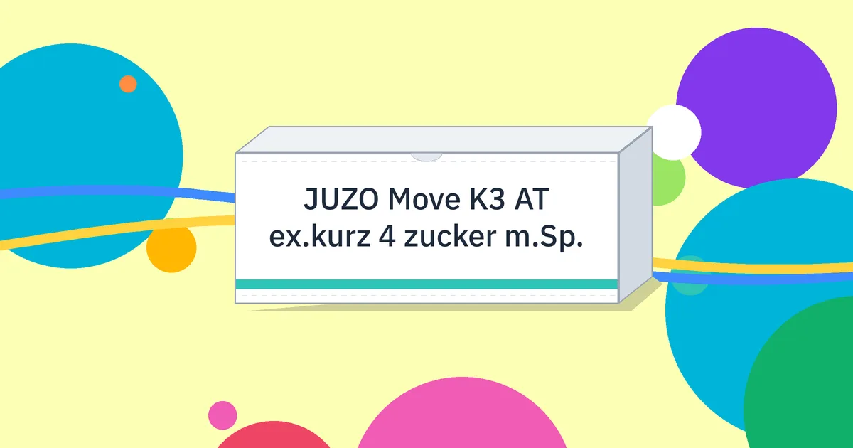 Symbolbild: Packung mit der Aufschrift JUZO Move K3 AT ex.kurz 4 zucker m.Sp. (PZN 20679809) – Verfügbarkeit und Bezug in Apotheken in Frankfurt am Main
