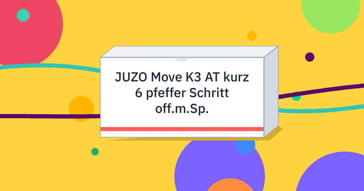 Symbolbild: Packung mit der Aufschrift JUZO Move K3 AT kurz 6 pfeffer Schritt off.m.Sp. (PZN 20683515) – Verfügbarkeit und Bezug in Apotheken in Frankfurt am Main