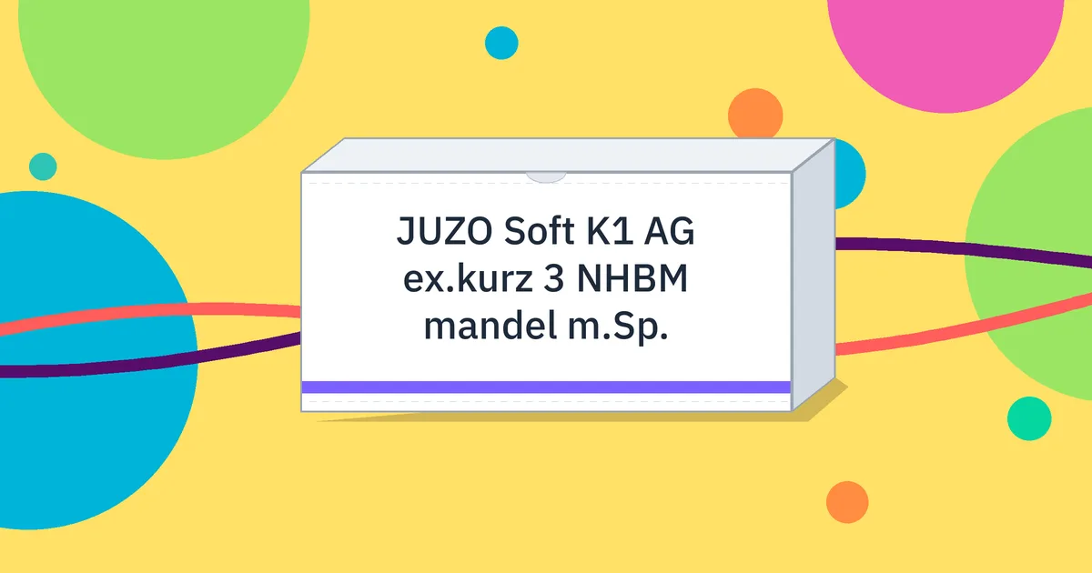 Symbolbild: Packung mit der Aufschrift JUZO Soft K1 AG ex.kurz 3 NHBM mandel m.Sp. (PZN 15017325) – Verfügbarkeit und Bezug in Apotheken in Frankfurt am Main