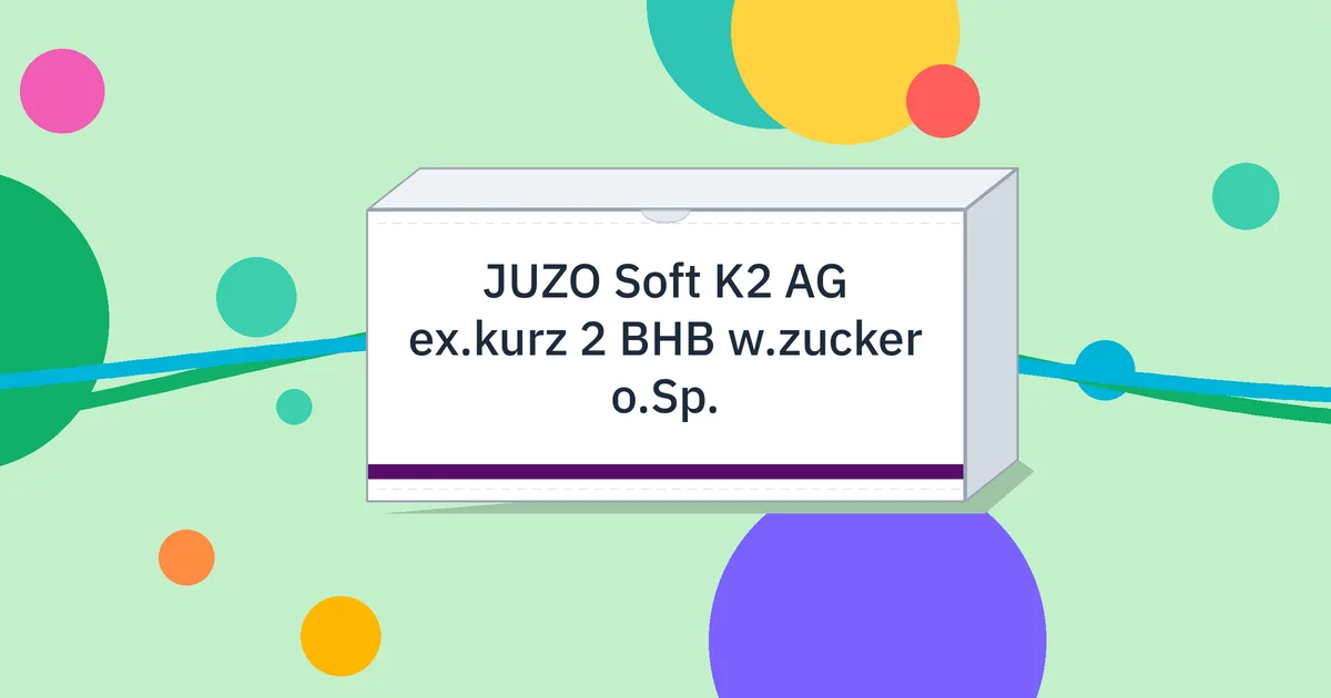 Symbolbild: Packung mit der Aufschrift JUZO Soft K2 AG ex.kurz 2 BHB w.zucker o.Sp. (PZN 14843765) – Verfügbarkeit und Bezug in Apotheken in Frankfurt am Main