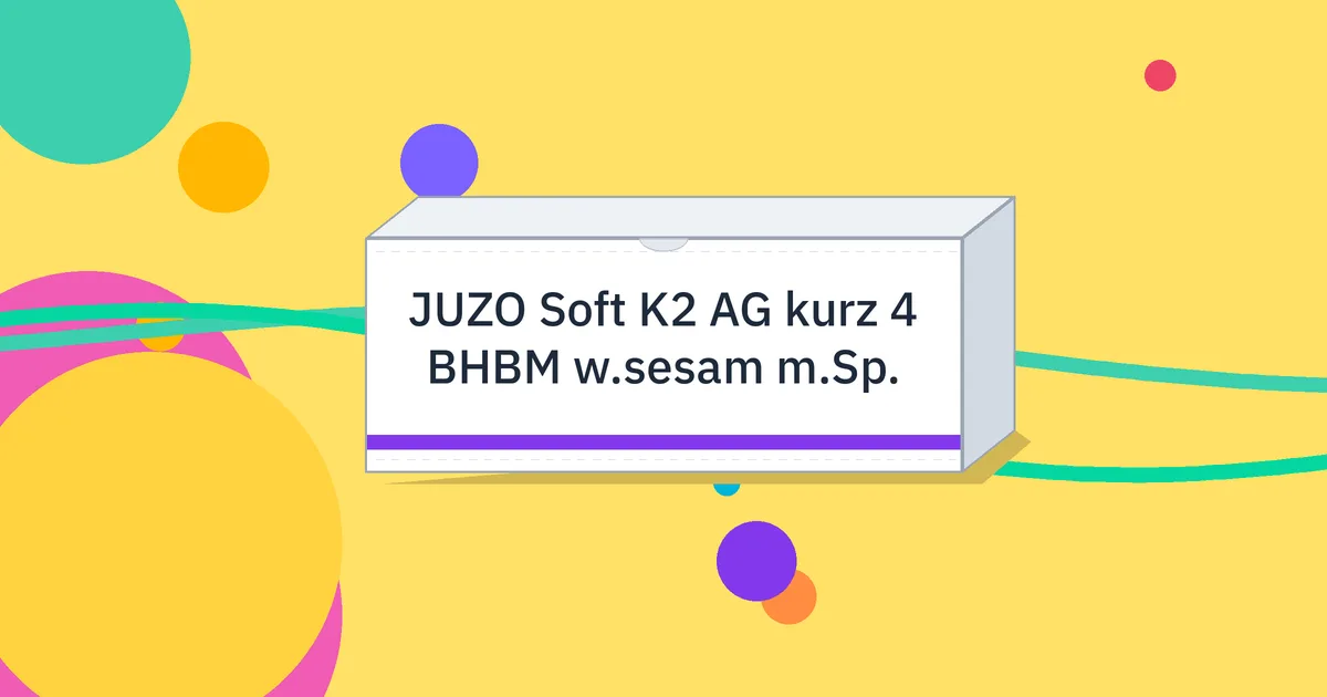 Symbolbild: Packung mit der Aufschrift JUZO Soft K2 AG kurz 4 BHBM w.sesam m.Sp. (PZN 14867470) – Verfügbarkeit und Bezug in Apotheken in Frankfurt am Main