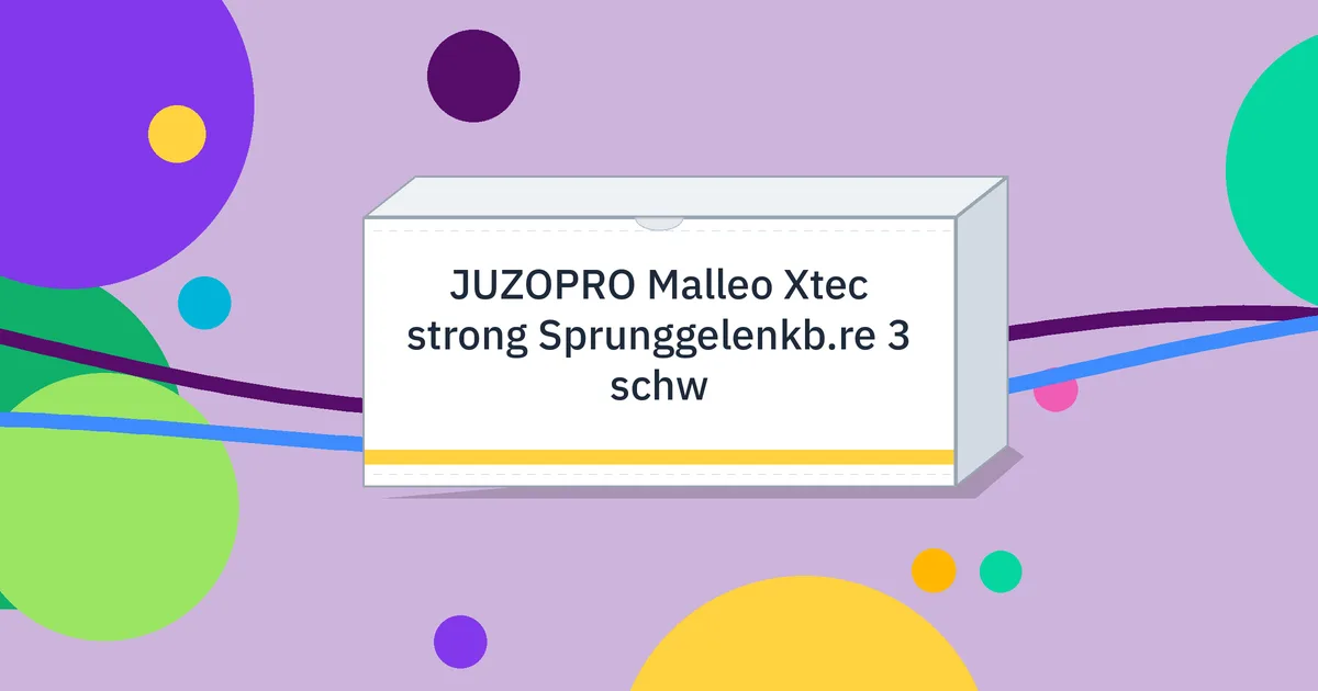 Symbolbild: Packung mit der Aufschrift JUZOPRO Malleo Xtec strong Sprunggelenkb.re 3 schw (PZN 19074076) – Verfügbarkeit und Bezug in Apotheken in Frankfurt am Main
