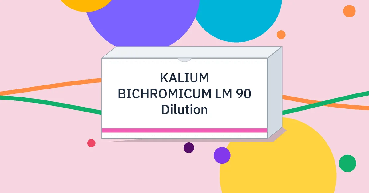 Symbolbild: Packung mit der Aufschrift KALIUM BICHROMICUM LM 90 Dilution (PZN 12917703) – Verfügbarkeit und Bezug in Apotheken in Frankfurt am Main