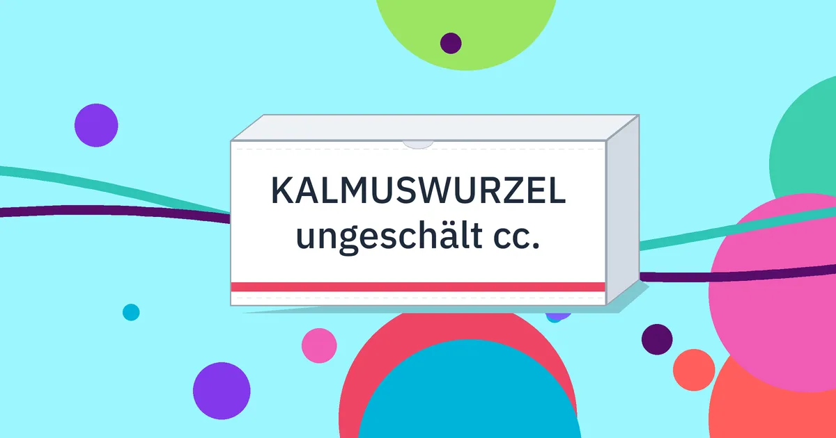 Symbolbild: Packung mit der Aufschrift KALMUSWURZEL ungeschält cc. (PZN 10023829) – Verfügbarkeit und Bezug in Apotheken in Frankfurt am Main