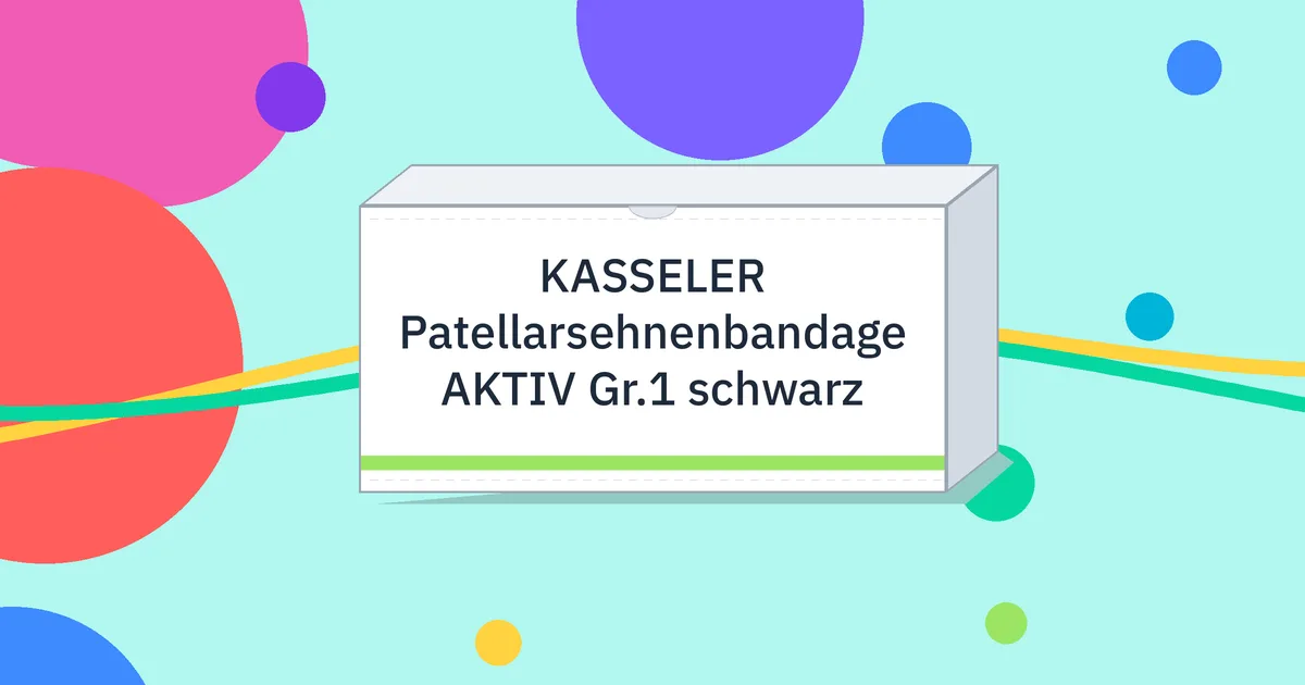 Symbolbild: Packung mit der Aufschrift KASSELER Patellarsehnenbandage AKTIV Gr.1 schwarz (PZN 13827161) – Verfügbarkeit und Bezug in Apotheken in Frankfurt am Main