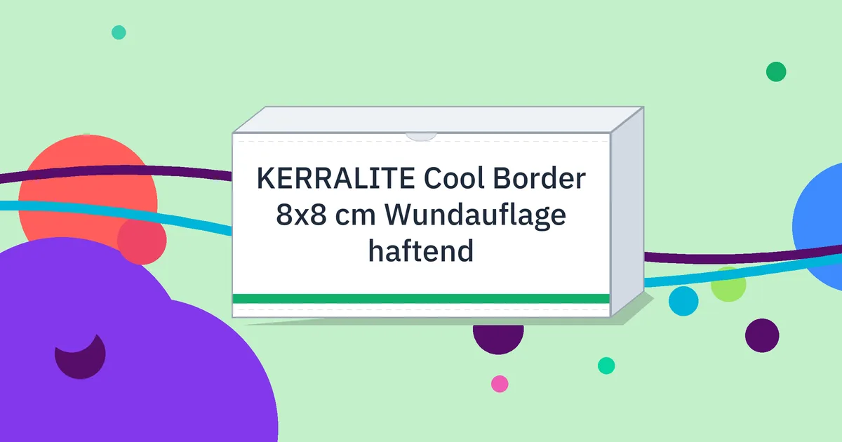 Symbolbild: Packung mit der Aufschrift KERRALITE Cool Border 8x8 cm Wundauflage haftend (PZN 18055349) – Verfügbarkeit und Bezug in Apotheken in Frankfurt am Main
