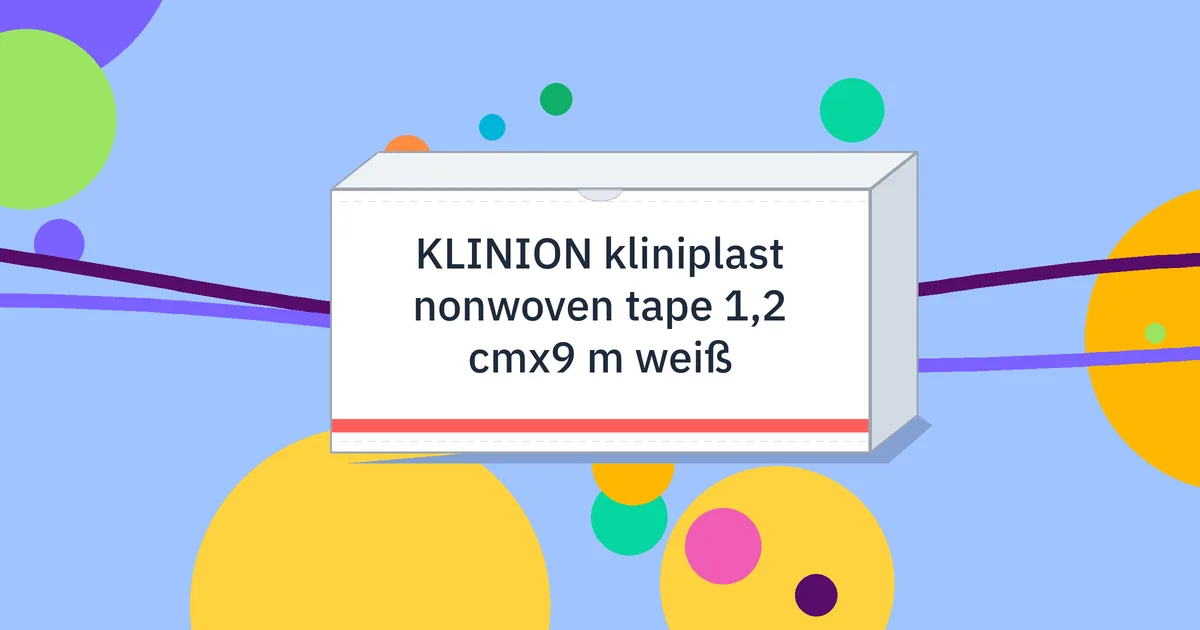 Symbolbild: Packung mit der Aufschrift KLINION kliniplast nonwoven tape 1,2 cmx9 m weiß (PZN 19519561) – Verfügbarkeit und Bezug in Apotheken in Frankfurt am Main