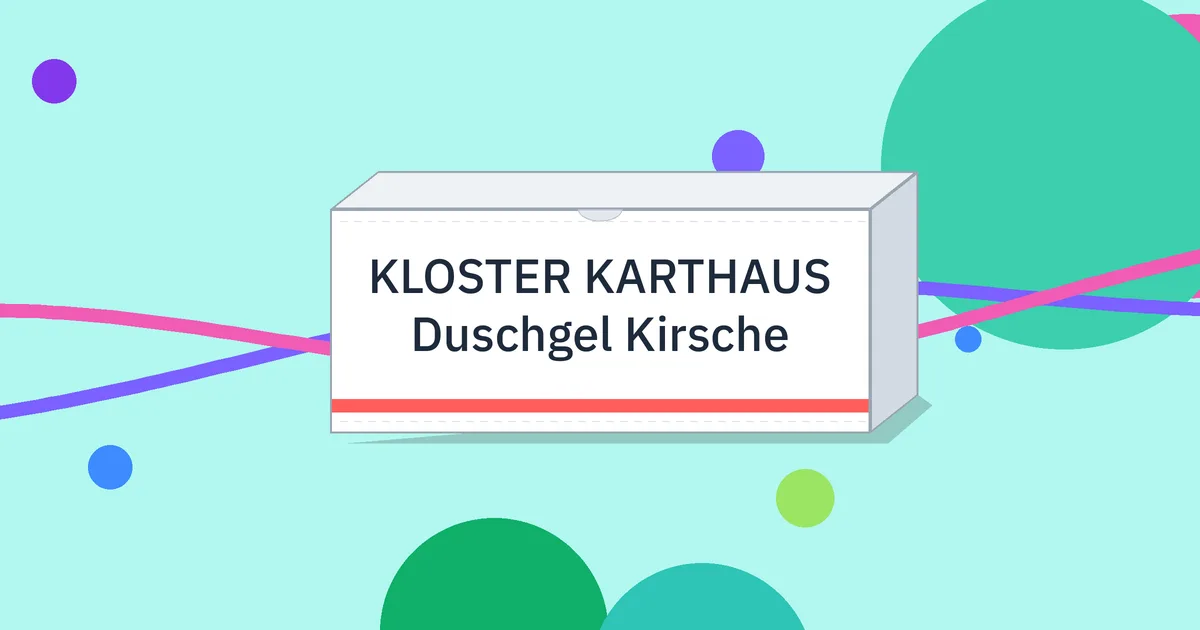 Symbolbild: Packung mit der Aufschrift KLOSTER KARTHAUS Duschgel Kirsche (PZN 01848092) – Verfügbarkeit und Bezug in Apotheken in Frankfurt am Main