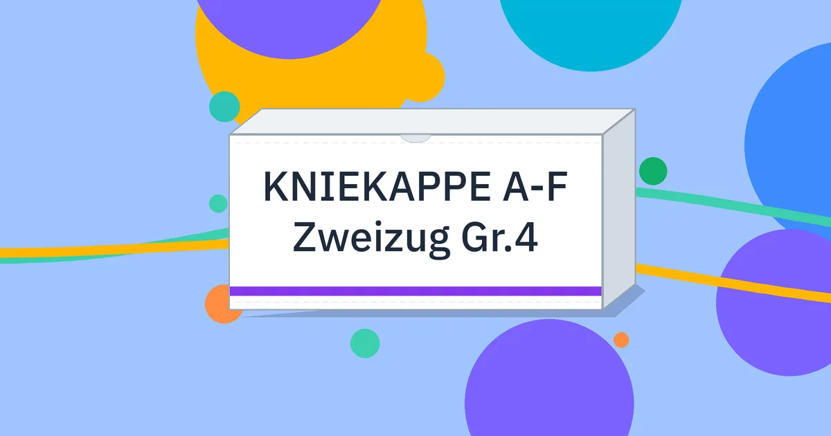 Symbolbild: Packung mit der Aufschrift KNIEKAPPE A-F Zweizug Gr.4 (PZN 01969594) – Verfügbarkeit und Bezug in Apotheken in Frankfurt am Main