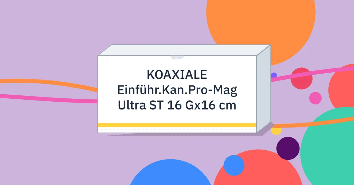 Symbolbild: Packung mit der Aufschrift KOAXIALE Einführ.Kan.Pro-Mag Ultra ST 16 Gx16 cm (PZN 05020220) – Verfügbarkeit und Bezug in Apotheken in Frankfurt am Main